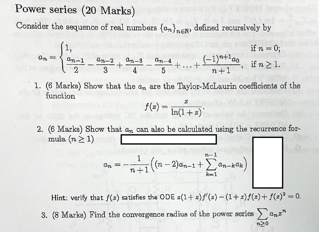 Solved Power series (20 ﻿Marks)Consider the sequence of real | Chegg.com
