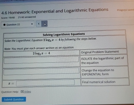 Solved 4.6 ﻿Homework: Exponential and Logarithmic Equations | Chegg.com