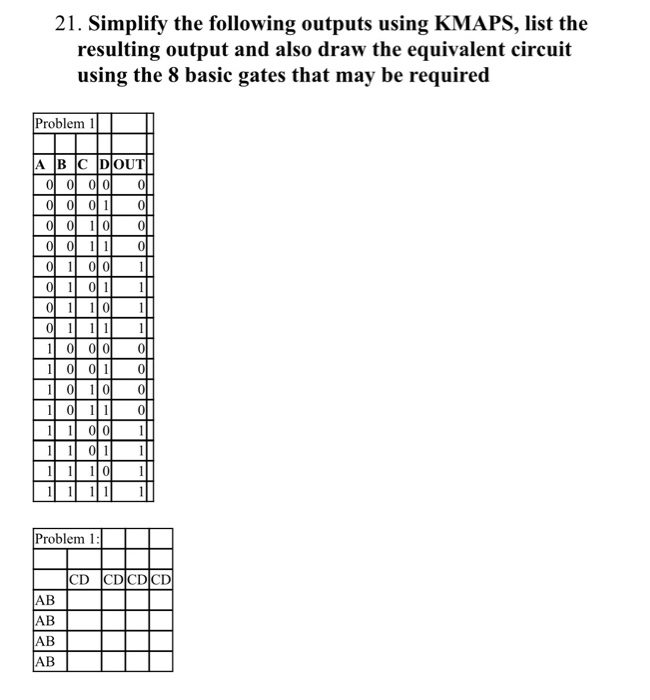 Solved 21 Simplify The Following Outputs Using Kmaps List