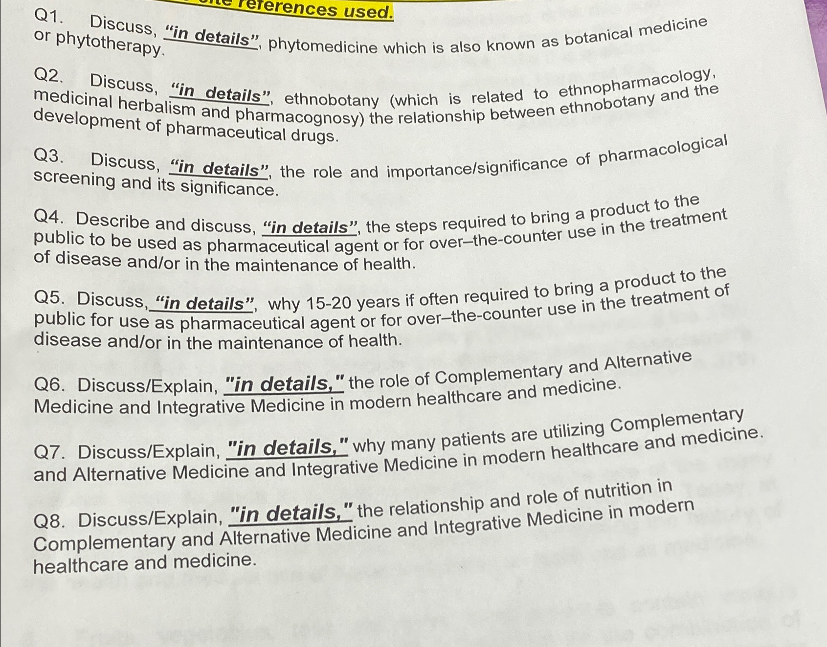 Solved ces used. or phytotherapy.Q2. ﻿Discuss, "in details", | Chegg.com