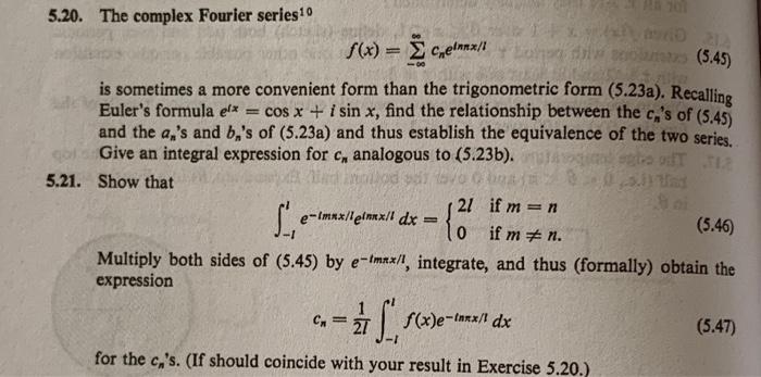 Solved 5.20. The complex Fourier series 10 | Chegg.com