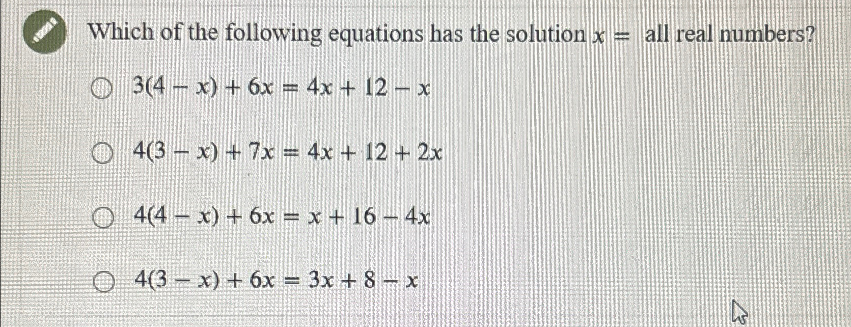 Solved Which of the following equations has the solution x= | Chegg.com