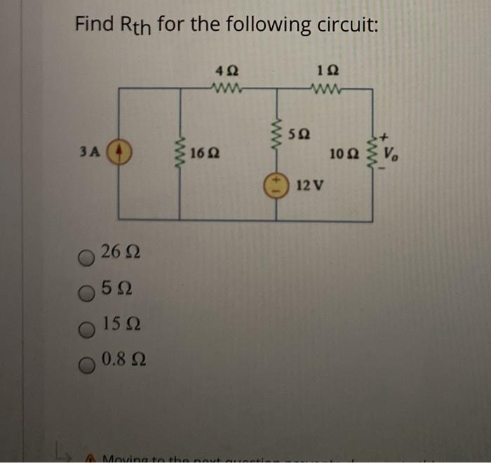 Solved Find Rth for the following circuit: 4 Ω 1 Ω SΩ 3Α AM | Chegg.com