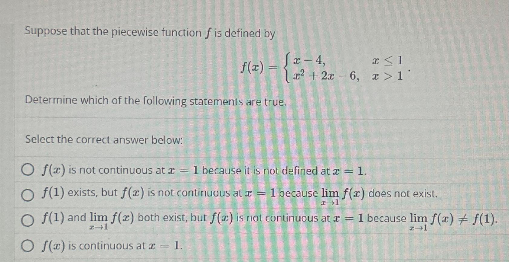 Solved Suppose that the piecewise function f ﻿is defined | Chegg.com