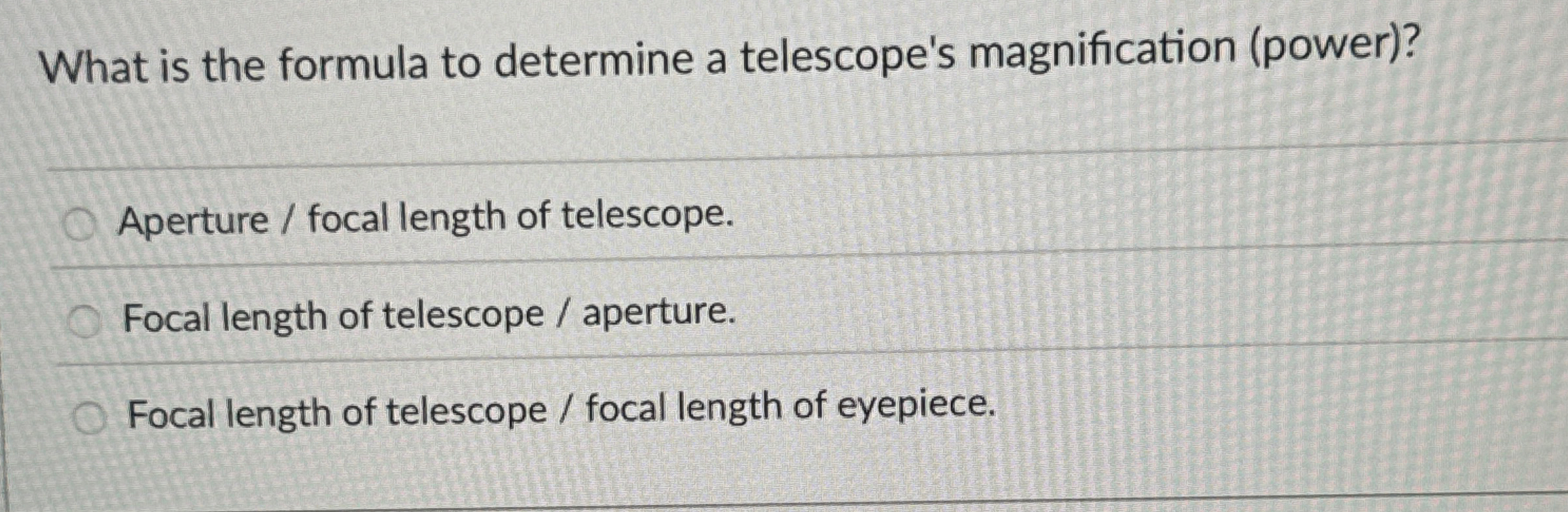 Solved What is the formula to determine a telescope's | Chegg.com