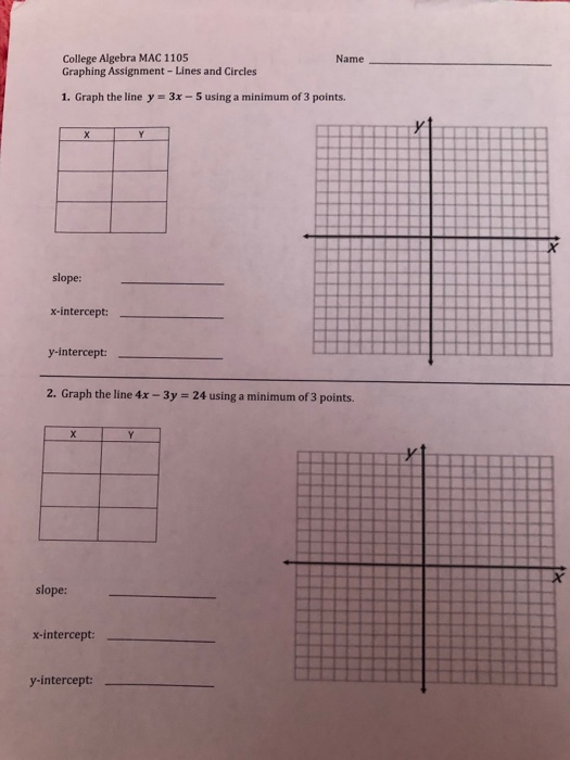 Solved College Algebra Mac 1105 Graphing Assignment Lines 