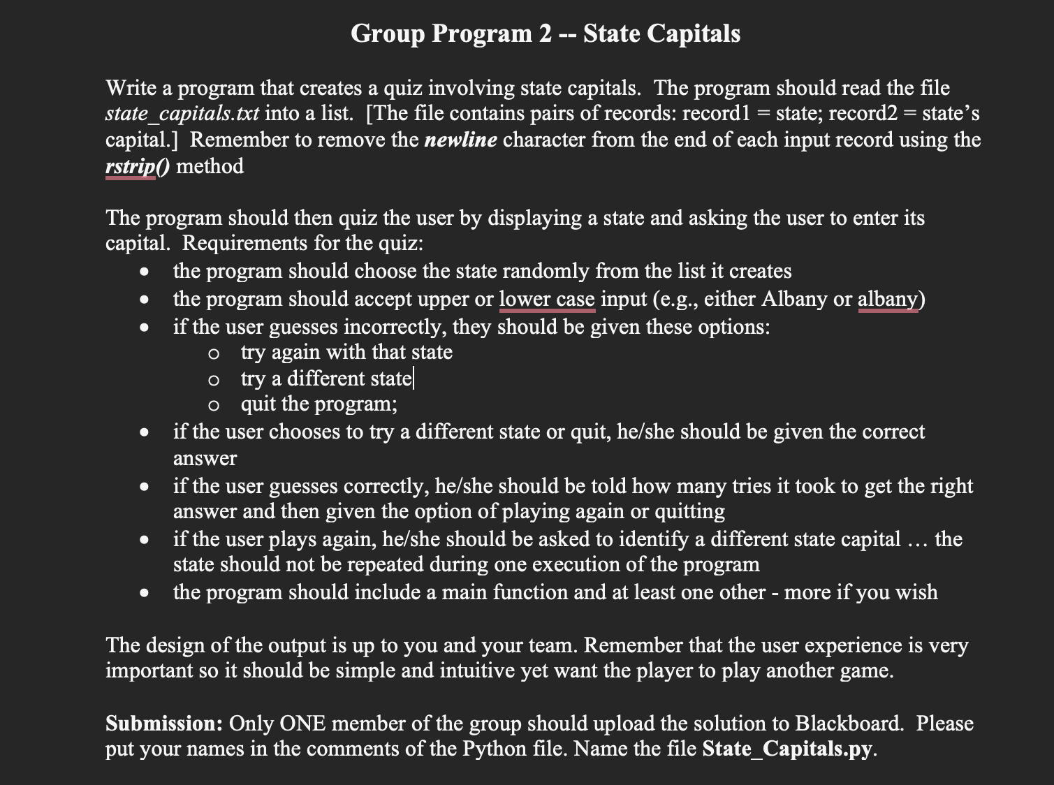 Solved Group Program 2 -- ﻿State CapitalsWrite a program | Chegg.com