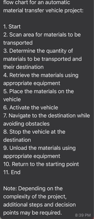 Solved flow chart for an automatic material transfer vehicle | Chegg.com