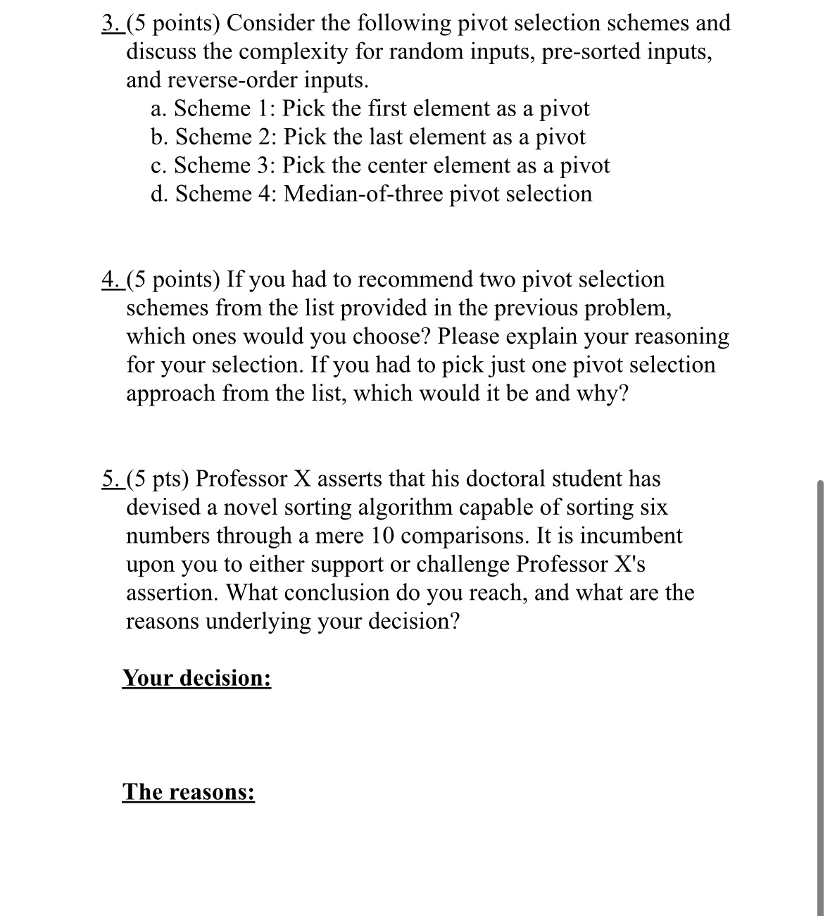 Solved (5 ﻿points) ﻿Consider the following pivot selection | Chegg.com