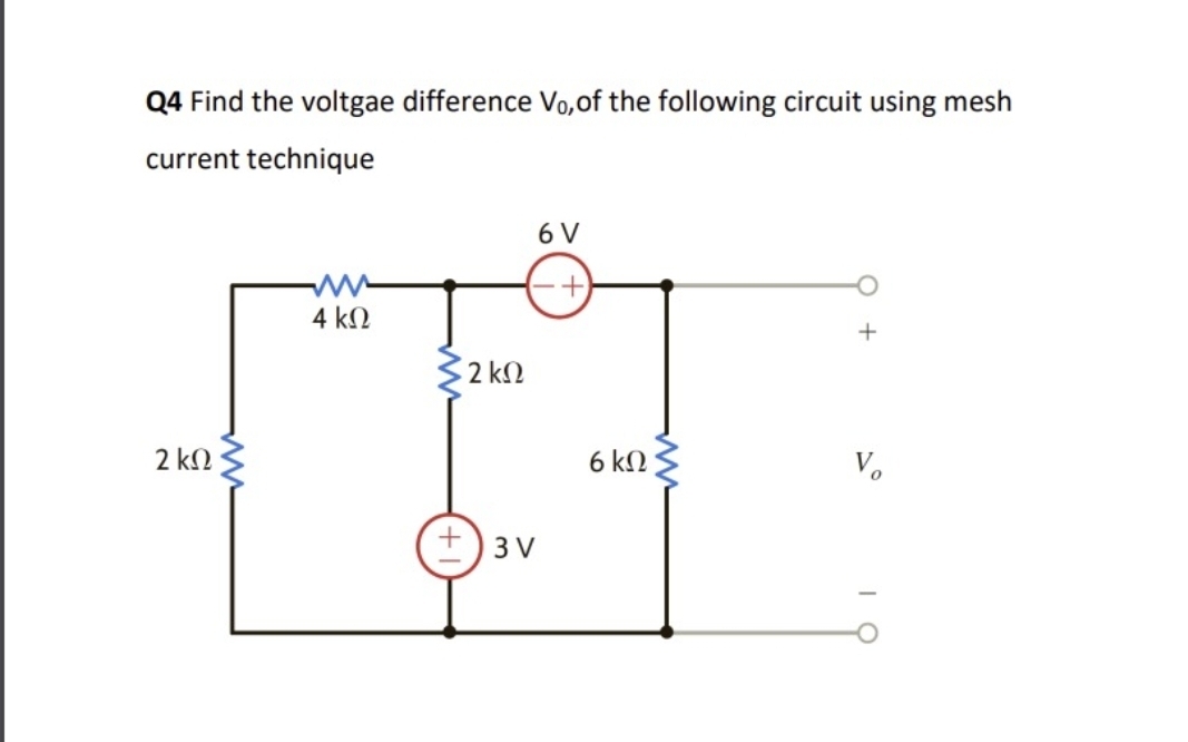 Solved Q4 ﻿Find the voltgae difference V0, ﻿of the following | Chegg.com