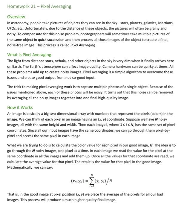 Solved Homework 21 - Pixel Averaging Overview In astronomy, | Chegg.com
