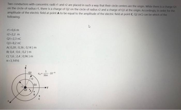 Solved Two conductors with concentric radii r1 and r2 are | Chegg.com
