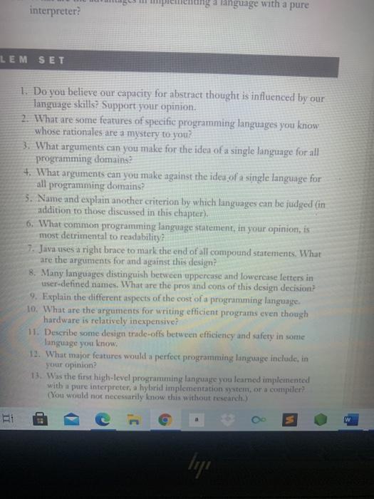 Solved ny a language with a pure interpreter? LEM SET 1. Do | Chegg.com
