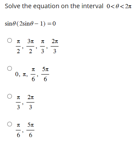 Solved Solve the equation on the interval 0 ﻿less than | Chegg.com