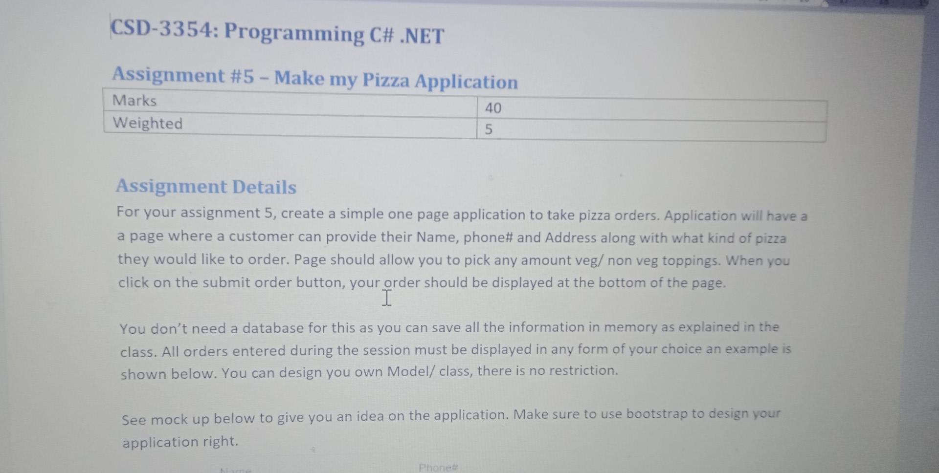 Solved CSD-3354: Programming C# .NET Assignment #5 - Make my | Chegg.com