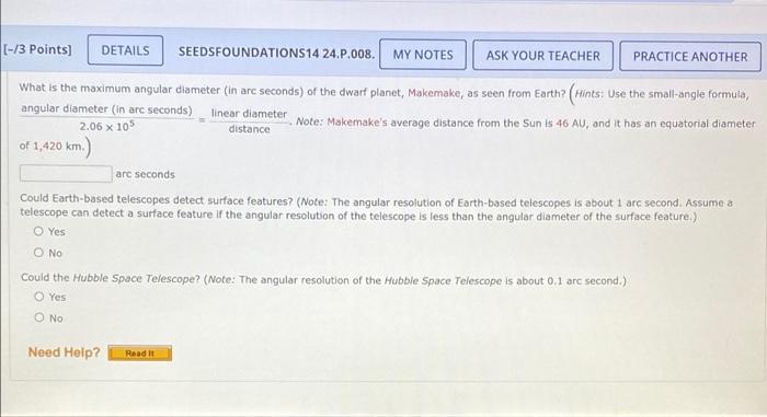 Solved What is the maximum angular diameter (in arc seconds) | Chegg.com