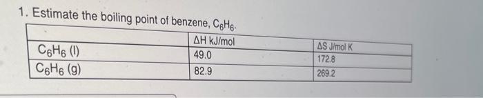 Solved 1. Estimate the boiling point of benzene | Chegg.com