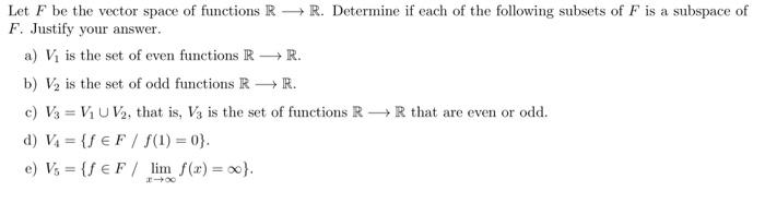 Solved Let F be the vector space of functions R R. Determine | Chegg.com