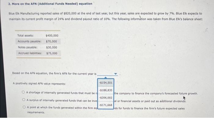 Solved 2. More on the AFN (Additional Funds Needed) equation | Chegg.com