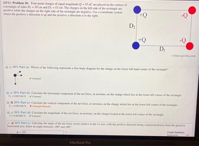 Solved (11\%) Problem 10: Four point charges of equal | Chegg.com