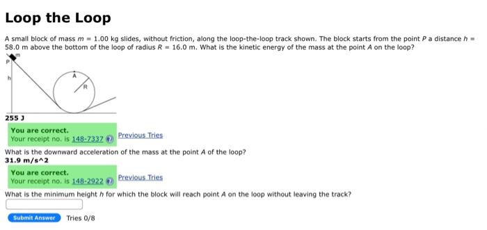 Solved A small block of mass m=1.00 kg slides, without | Chegg.com