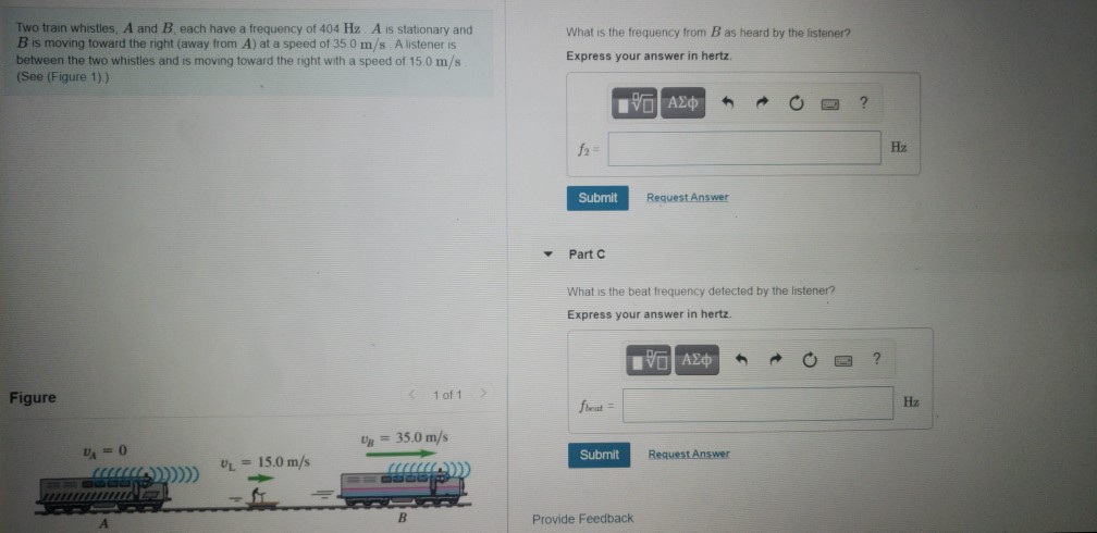 Solved Two train whistles, A and Beach have a frequency of | Chegg.com