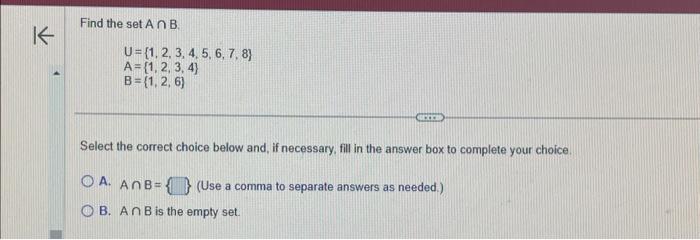 Solved Find the setA∩B. | Chegg.com