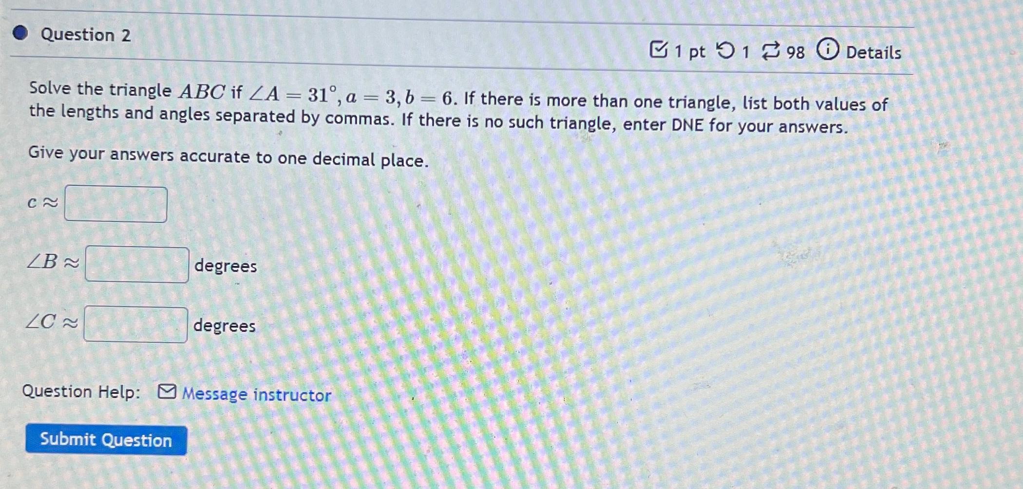 Solved Question 21 ﻿pt つ1⇄98detailssolve The Triangle Abc If