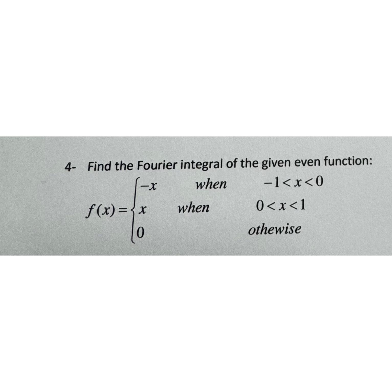 Solved Find the Fourier integral of the given even | Chegg.com