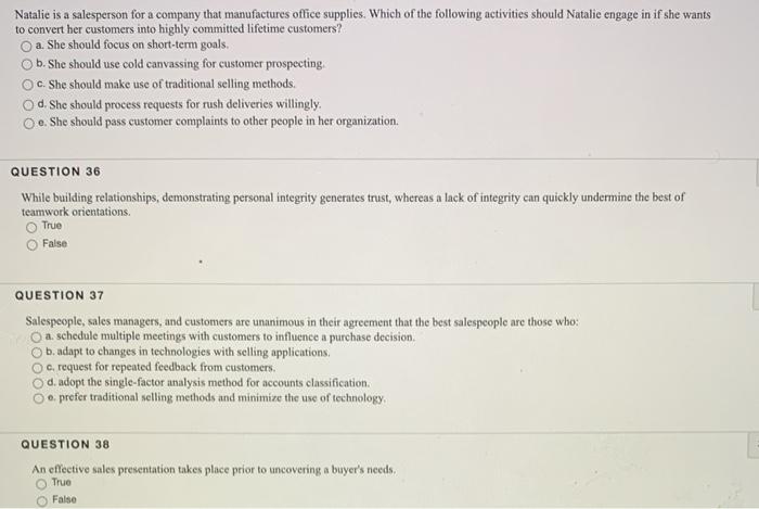 Solved Natalie is a salesperson for a company that | Chegg.com