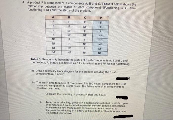 4. A product P is composed of 3 components A,B and C. | Chegg.com