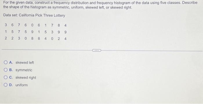 Solved For the given data, construct a frequency | Chegg.com