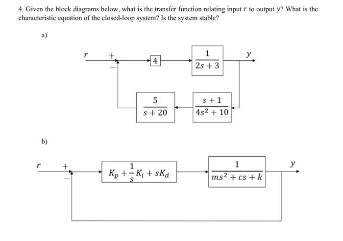 Solved 4. Given the block diagrams below, what is the | Chegg.com