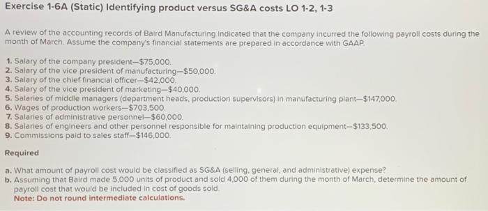 Solved Exercise 1-6A (Static) Identifying product versus | Chegg.com