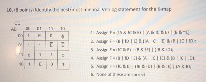 Solved 8. (8 points) Identify the best/most minimal Verilog | Chegg.com