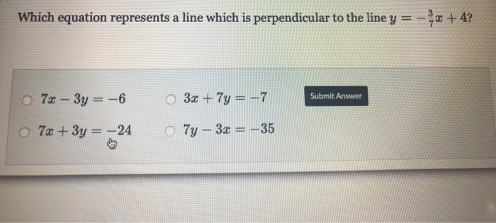 Solved Which equation represents a line which is | Chegg.com