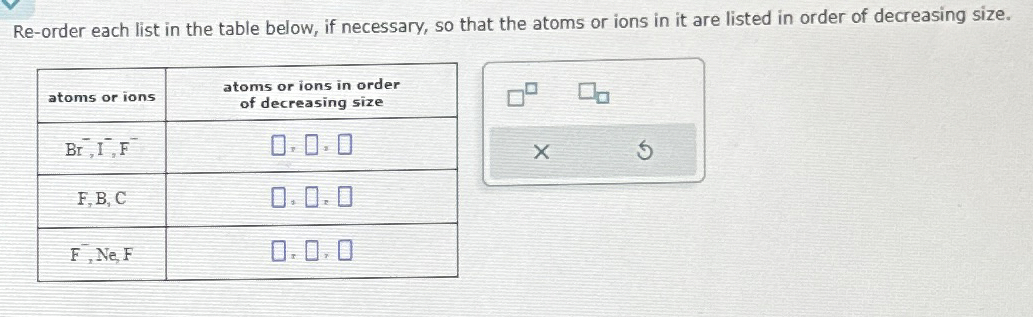 Solved Re-order each list in the table below, if necessary, | Chegg.com