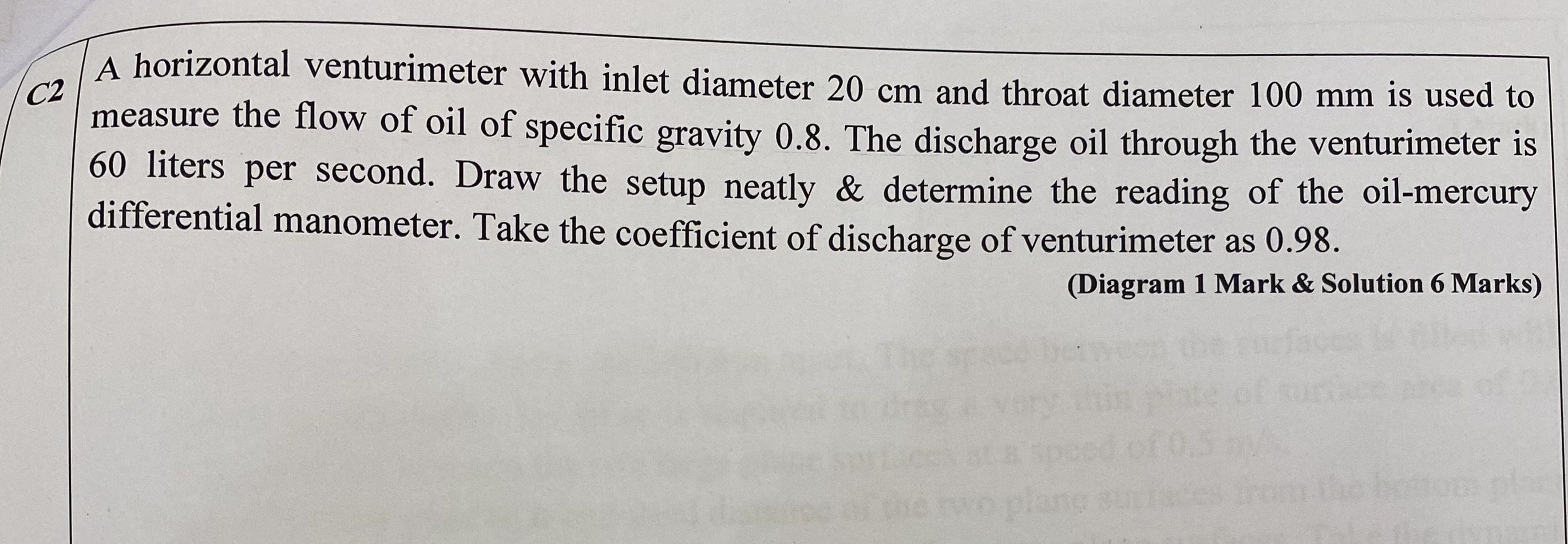 Solved C2A horizontal venturimeter with inlet diameter 20 | Chegg.com