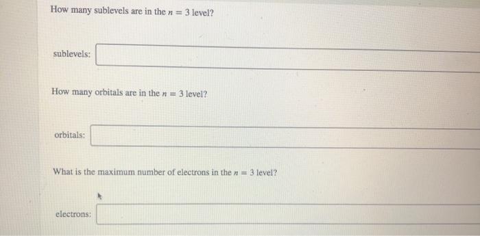 Solved How many sublevels are in the n = 3 level? sublevels: | Chegg.com