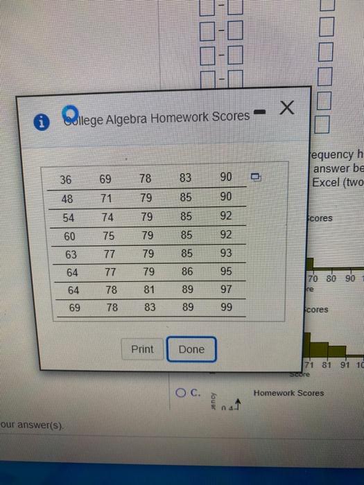 Solved Х o Bollege Algebra Homework Scores equency h answer | Chegg.com