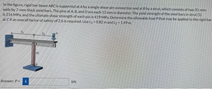 Solved In the figure, rigid tee-beam ABC is supported at A | Chegg.com