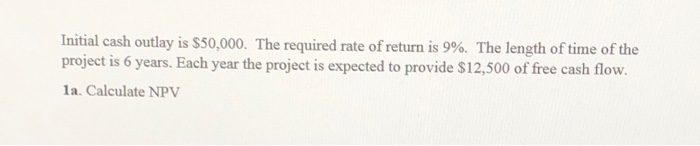 Solved Initial cash outlay is $50,000. The required rate of | Chegg.com