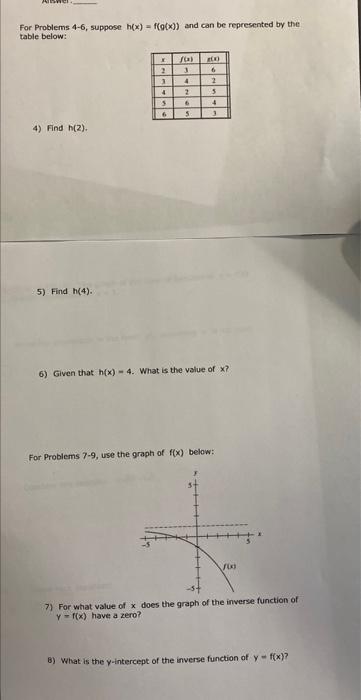 Solved For Problems 4-6, suppose h(x)=f(g(x)) and can be | Chegg.com