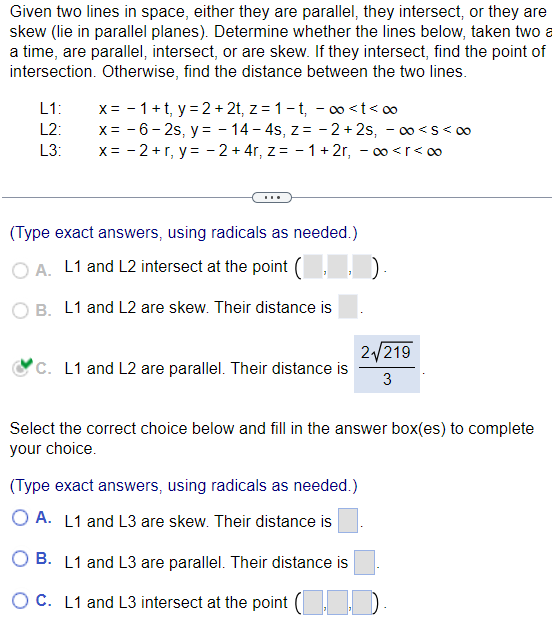 Solved Given two lines in space, either they are parallel, | Chegg.com