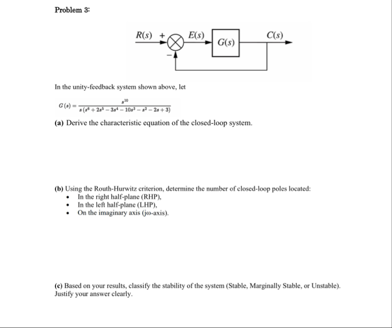 Solved Problem 3:In the unity-feedback system shown above, | Chegg.com