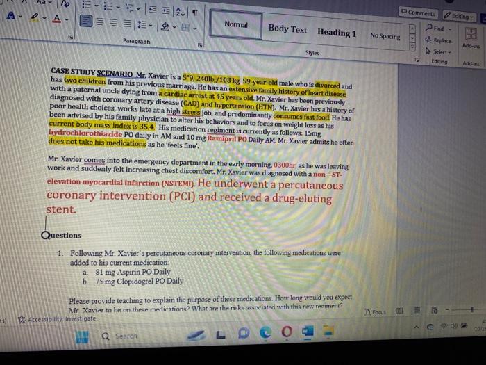 Solved CASE STUDY SCENARIO Mr, Xavier is a S∗9,240lb,108 | Chegg.com