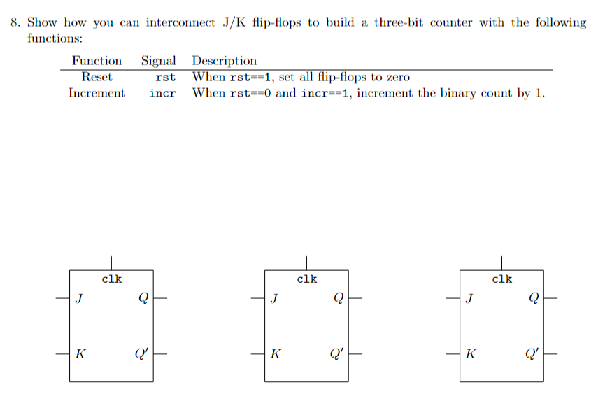 Solved Show how you can interconnect J/K flip-flops to build | Chegg.com
