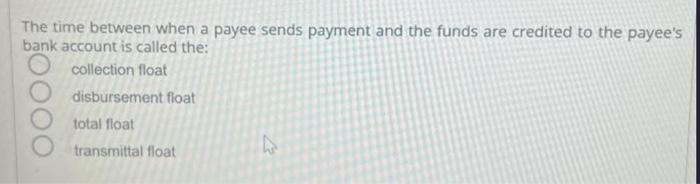Solved The time between when a payee sends payment and the | Chegg.com
