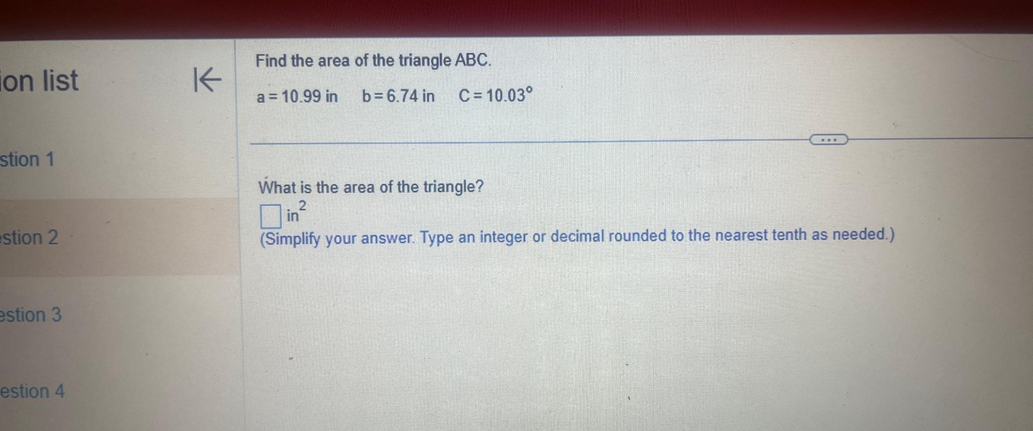 Solved Find the area of the triangle | Chegg.com