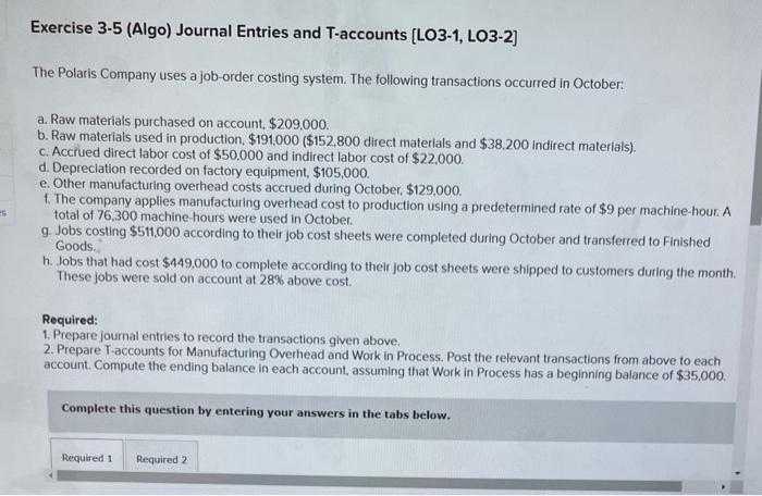 Solved Exercise 3-5 (Algo) Journal Entries and T-accounts | Chegg.com